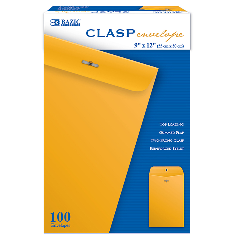 BAZIC Products® Clasp Envelopes, 9" x 12", Pack of 100 - myghop