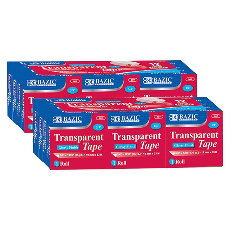 BAZIC Products® Tape Refill, Transparent Tape, 3/4" x 1296", 12 Per ...