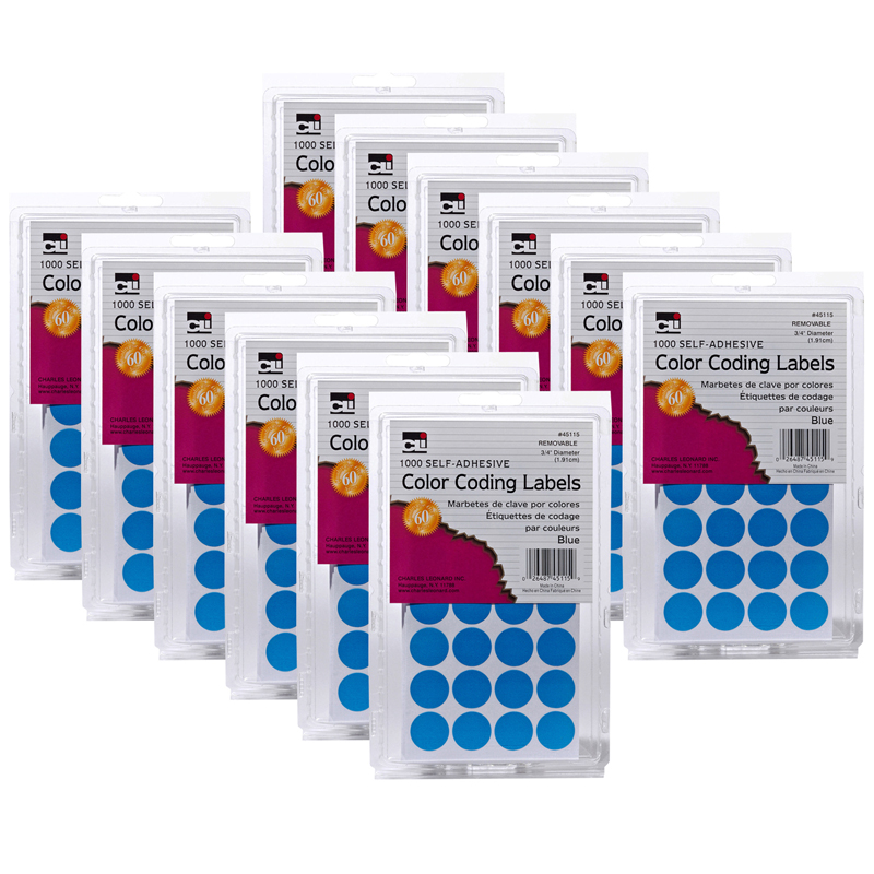 Charles Leonard Color Coding Labels, 3/4", Blue, 1000 Per Pack, 12 ...