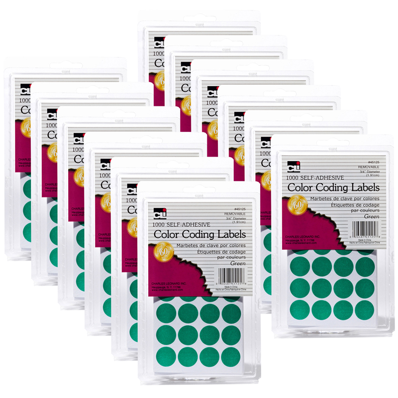 Charles Leonard Color Coding Labels, Green, 1000 Per Pack, 12 Packs - Zuma