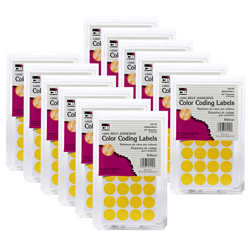 Charles Leonard Color Coding Labels, 3/4", Yellow, 1000 Per Pack, 12 ...