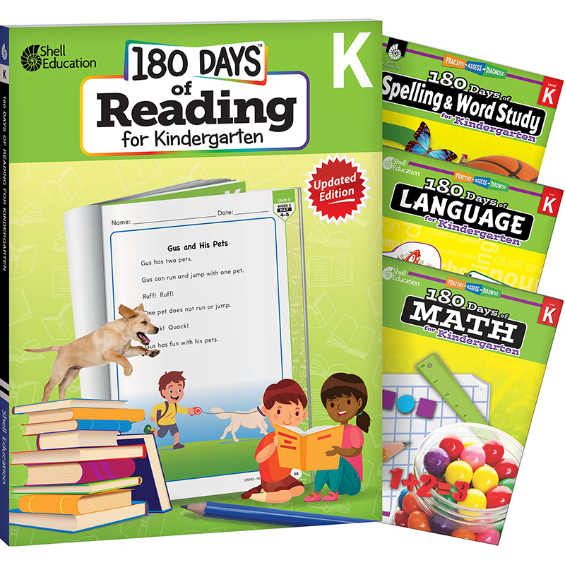Shell Education 180 Days Reading, Spelling, Language, & Math Grade K: 4 ...