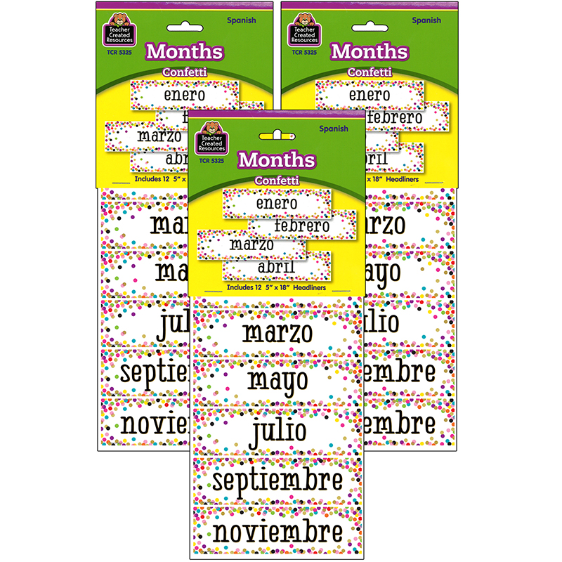 Teacher Created Resources® Confetti Spanish Monthly Headliners, 12 Per ...